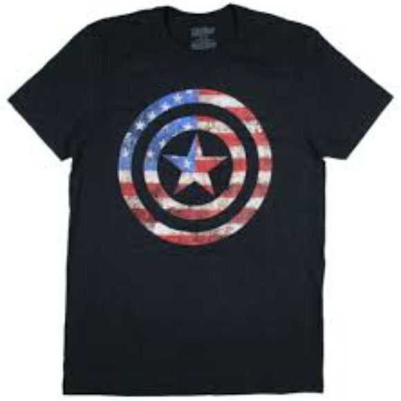 Marvel | Shirts | Mens Captain America Flag Circle Logo Black Shirt ...